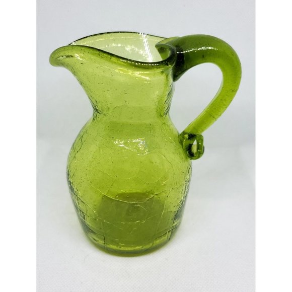 Unbranded | Accents | Vintage Clear Cracked Design Green Glass Pitcher ...